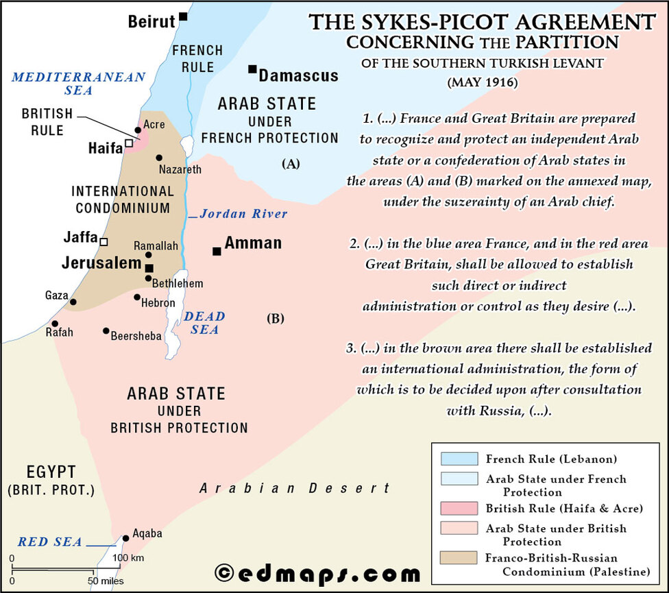 Sykes-Picot Agreement Map - Historical Maps of Palestine